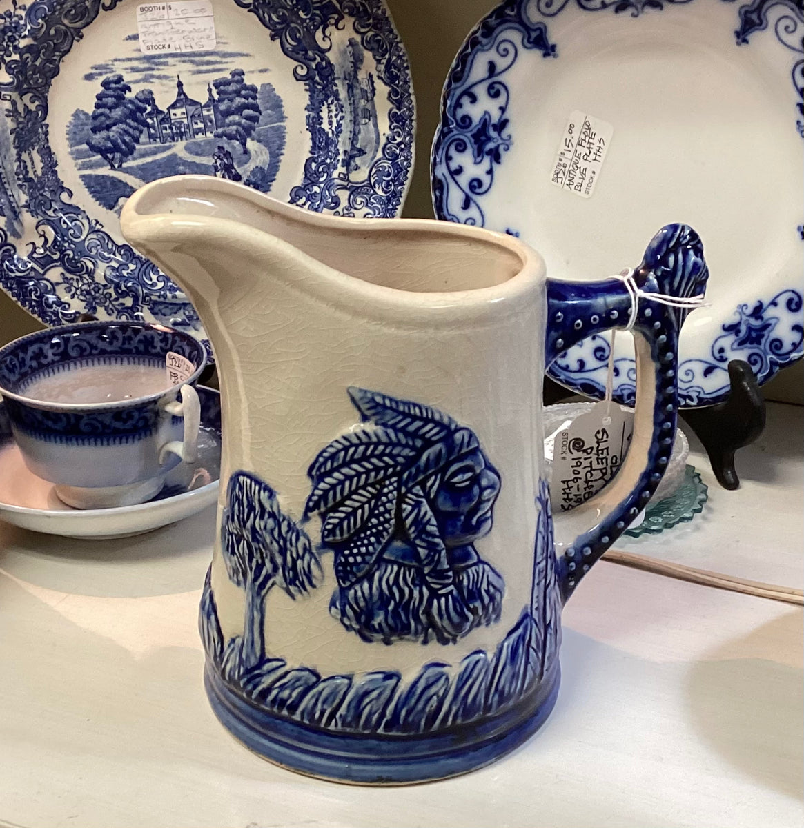 Old Sleepy Eye Cobalt & White Pitcher – Williamsburg Antique Mall